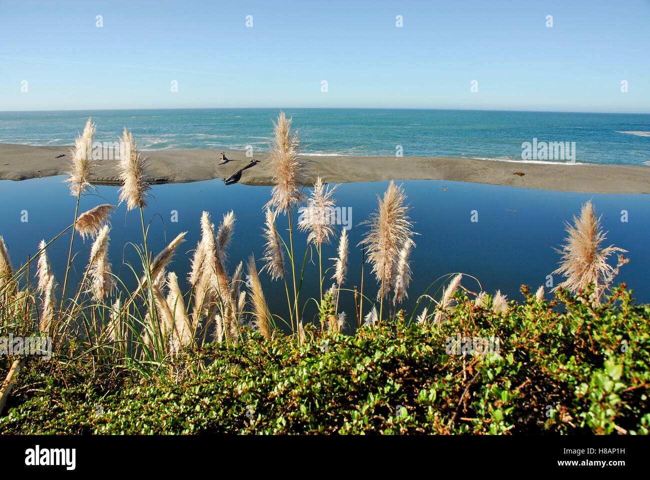 Sandbar and Mouth of the Gualala River flowing into the Pacific Ocean ...