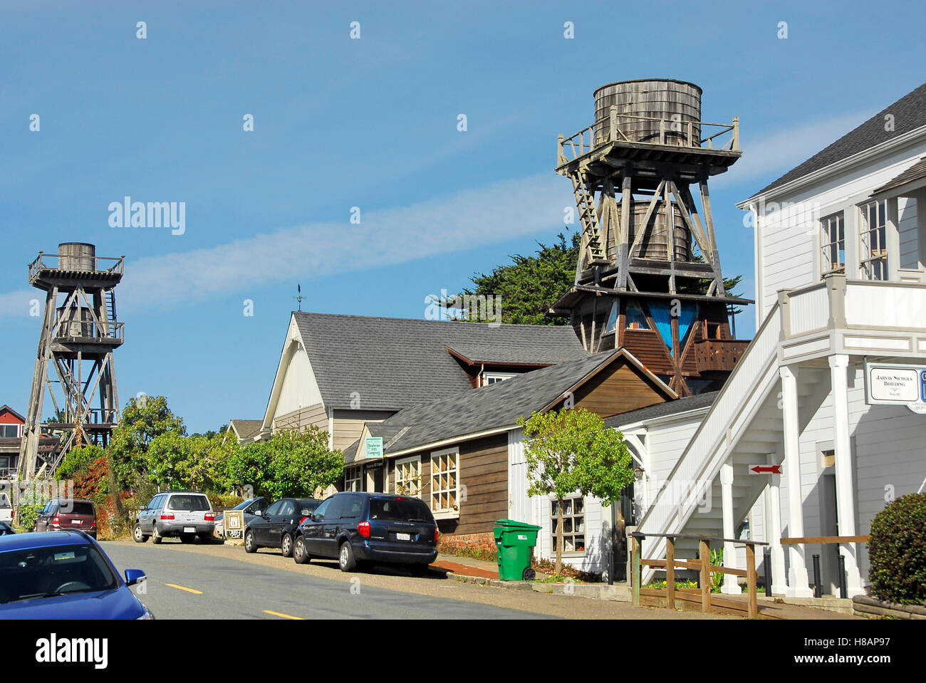 Water towers in the town of Mendocino, Mendocino County, California ...