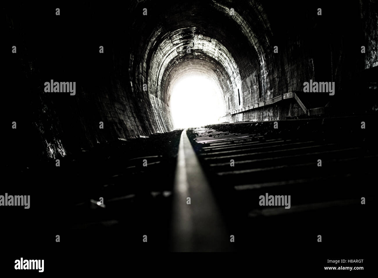 Bright Light and the End of an Old Railway Tunnel, horizontal Stock ...
