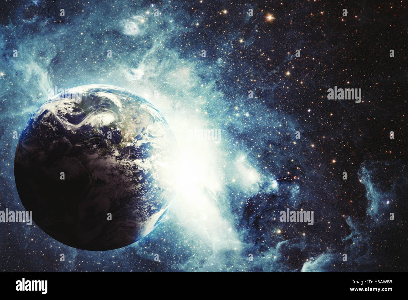 Space background with blue light around the planet Stock Photo - Alamy