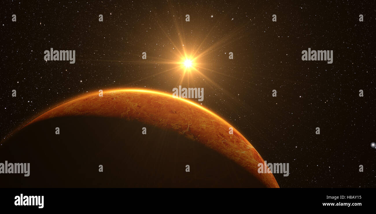 Venus. Cinematic and very realistic sunrise seen from space on venus ...