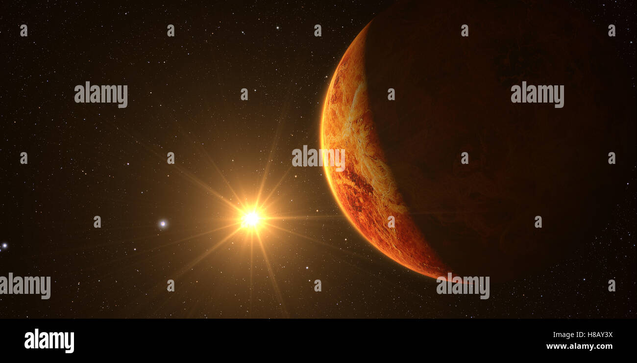 Venus. Cinematic and very realistic sunrise seen from space on venus ...