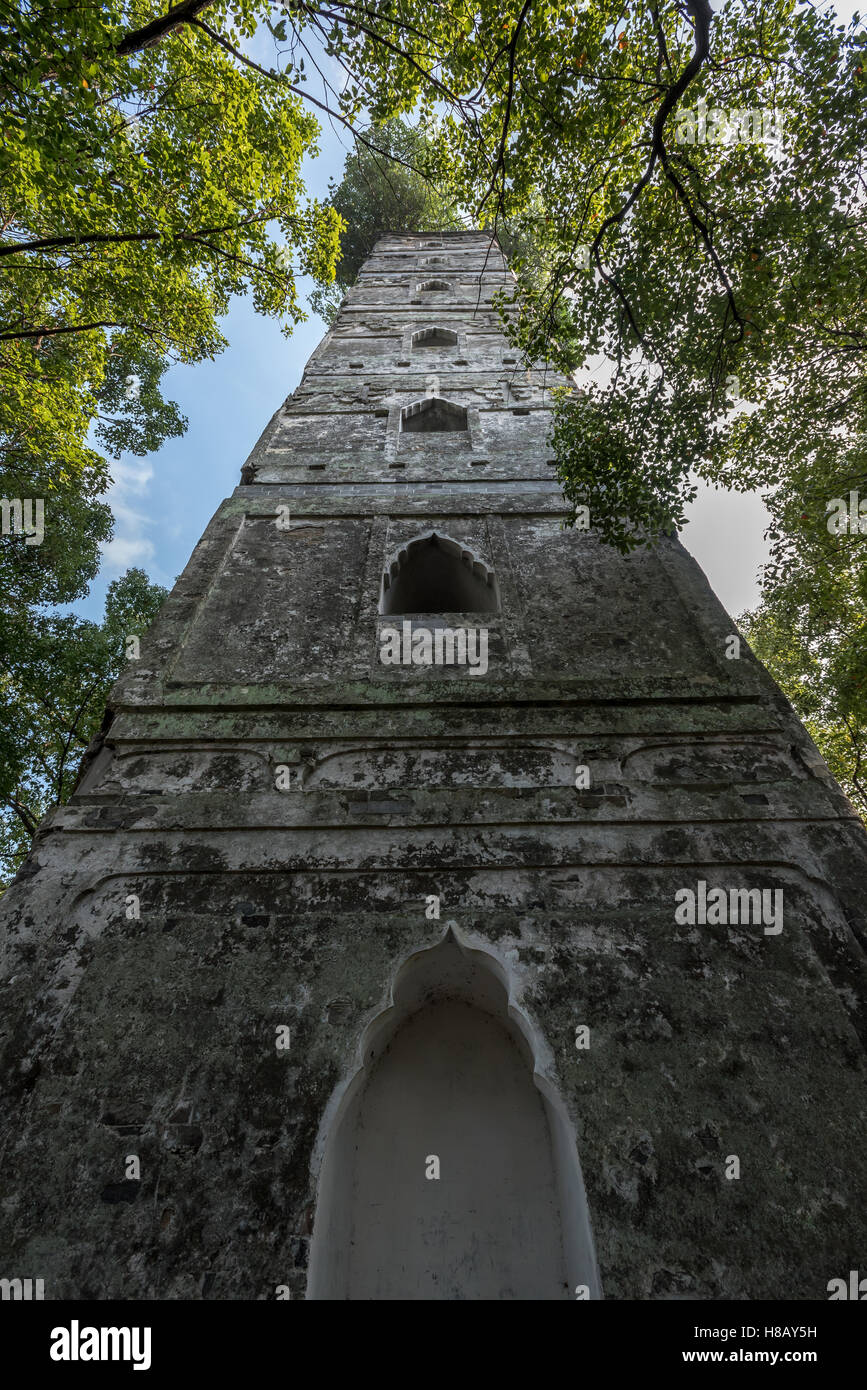Jiangxin Island lighthouse across from Wenzhou city, China. The ruined ...