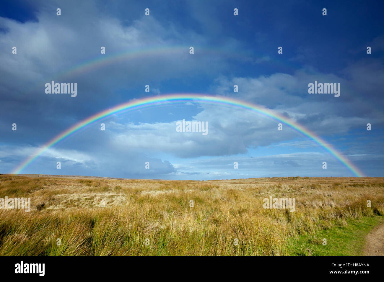 Rainbow over moorland, England Stock Photo - Alamy