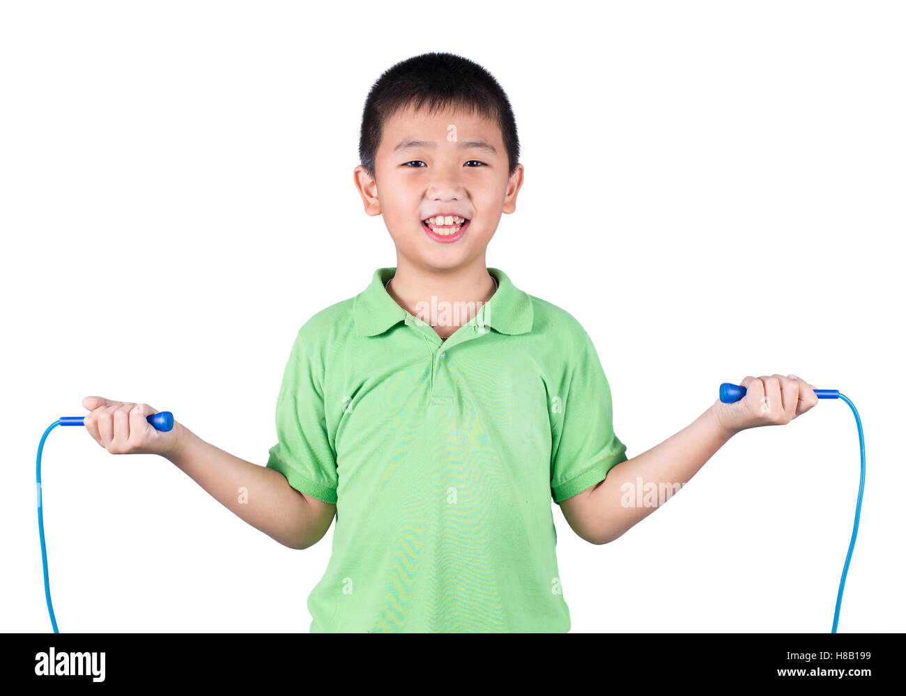 Boy holding a jump rope isolated on white background Stock Photo - Alamy