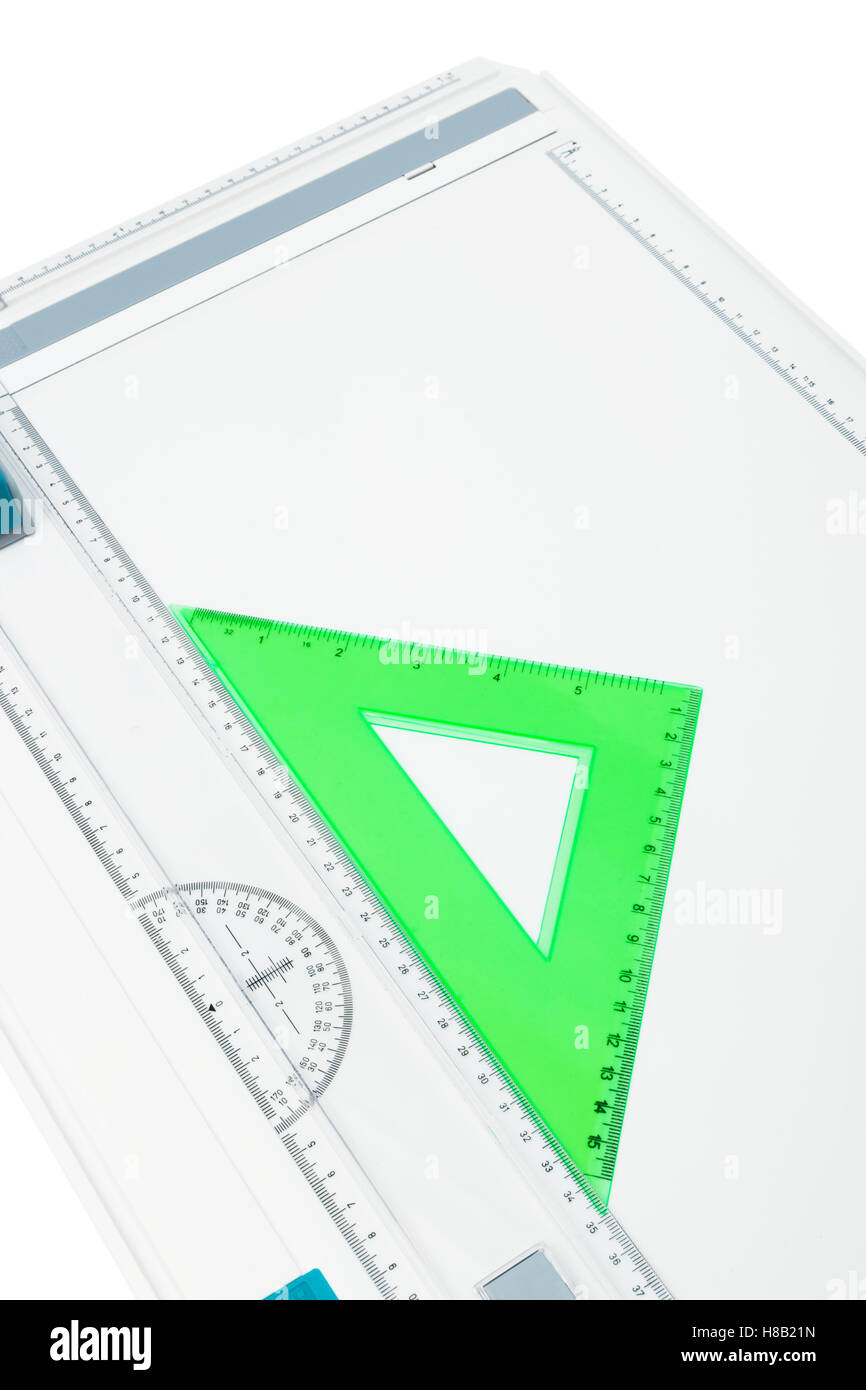 drawing board with a triangle on a white background Stock Photo - Alamy