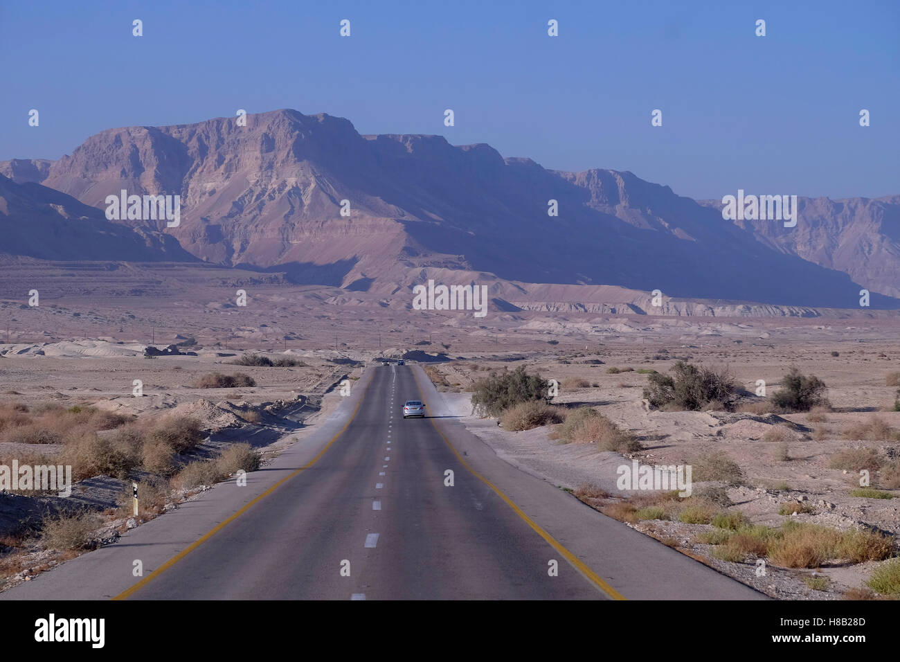 View of the section of Route 90 named Dead Sea Highway passing the Dead ...