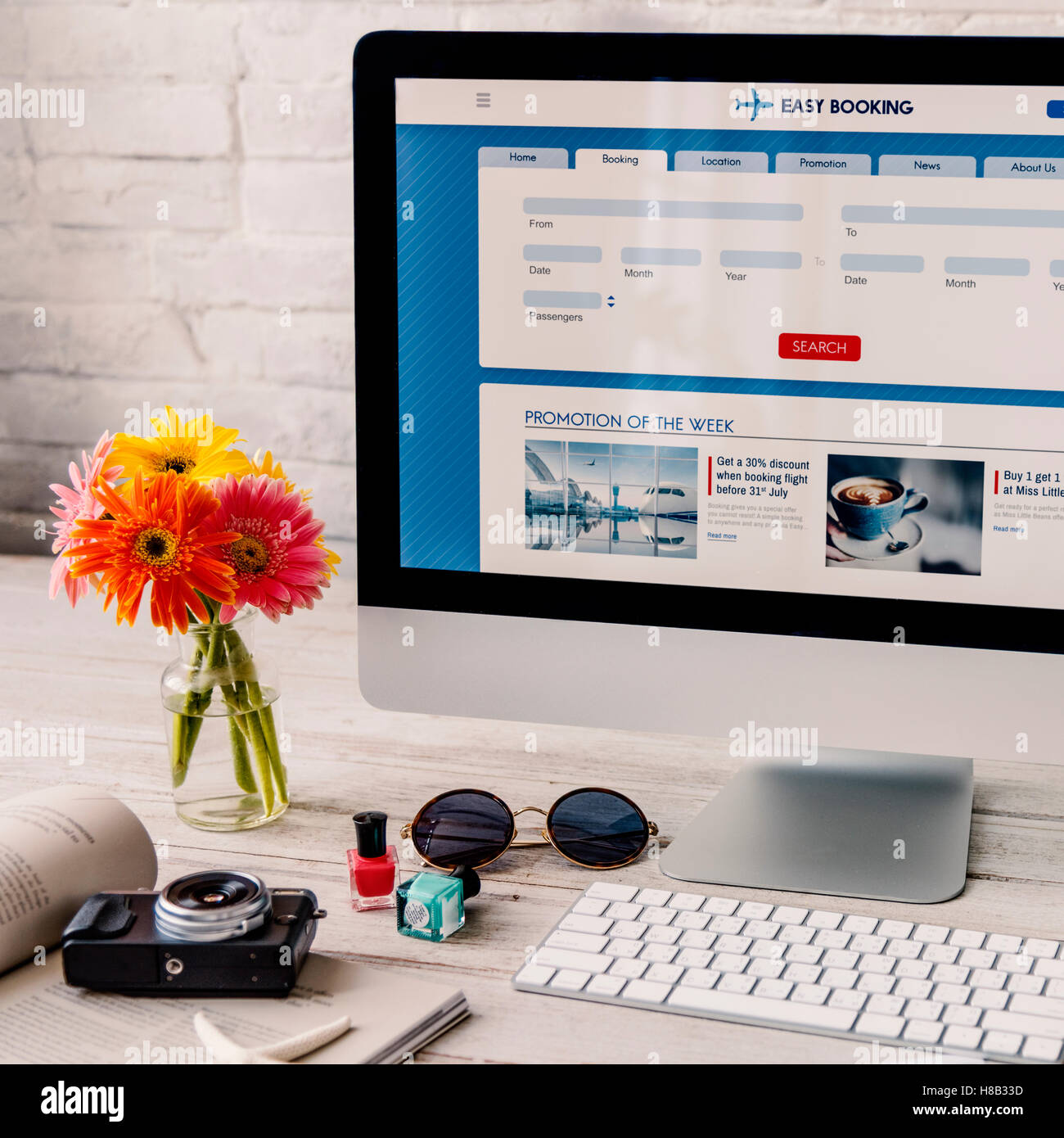 Computer Booking Flight Ticket Concept Stock Photo - Alamy