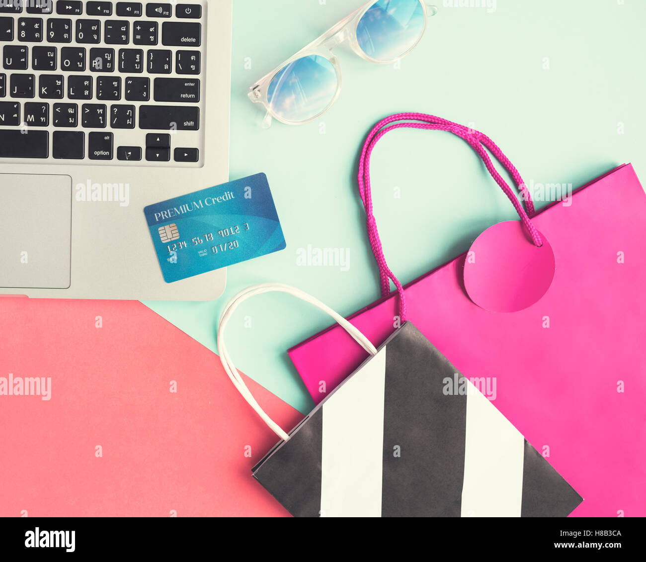 Online Shopping Credit Card Shopaholic Spending Payment Concept Stock ...