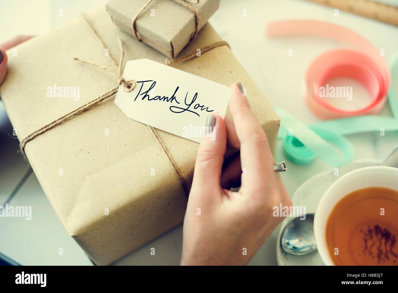 Thank You Gift Message Present Packing Concept Stock Photo - Alamy