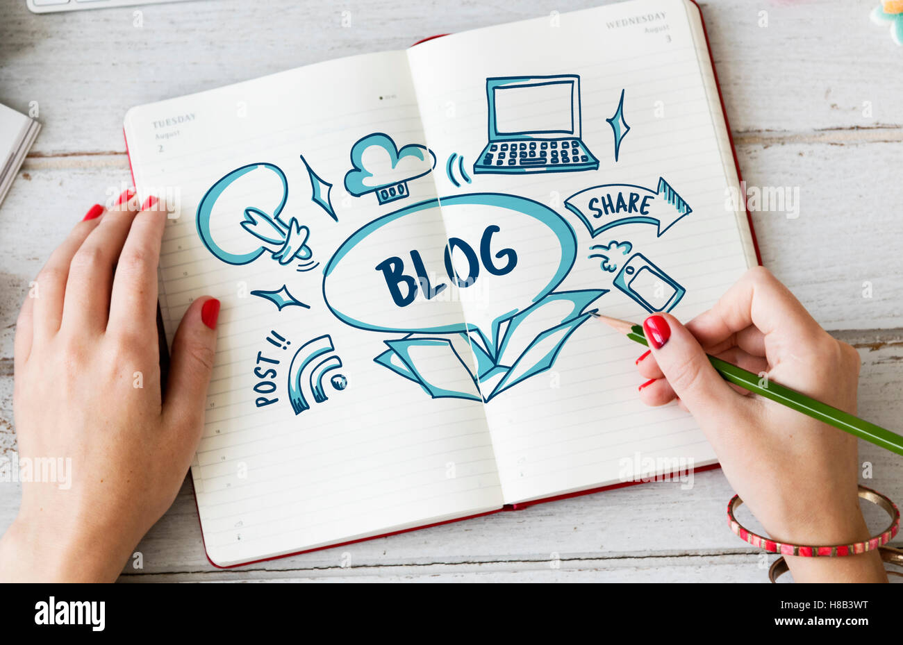 Blog Ideas Outside Box Sketch Concept Stock Photo - Alamy