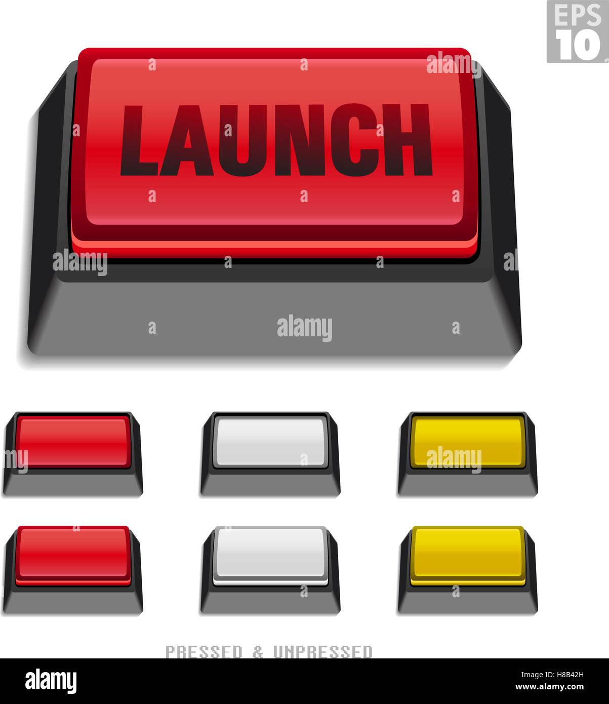 Rectangular Push Button With Launch Command, Pressed And Unpressed ...