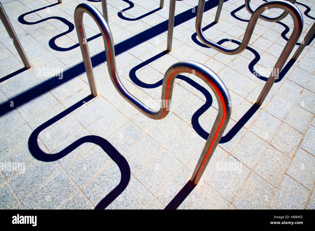 Bicycle racks making funky, abstract patterns, in east London, England ...