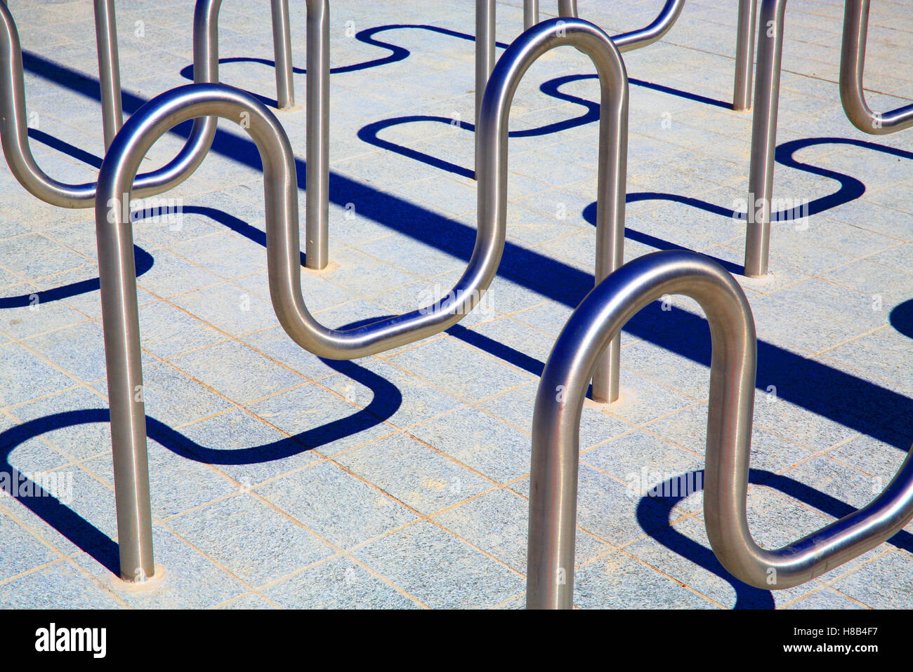 Bicycle racks making funky, abstract patterns, in east London, England ...