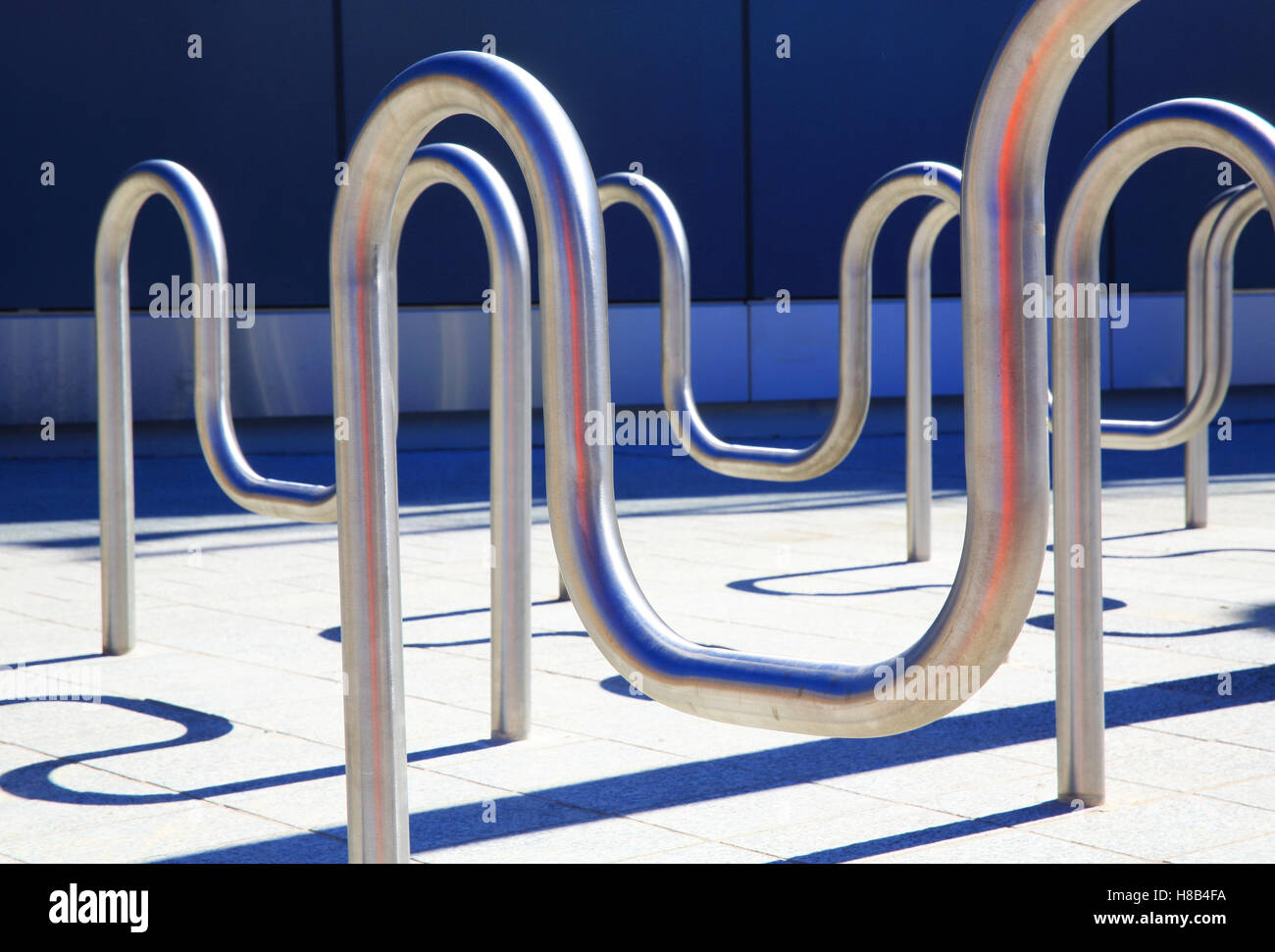 Bicycle racks making funky, abstract patterns, in east London, England ...