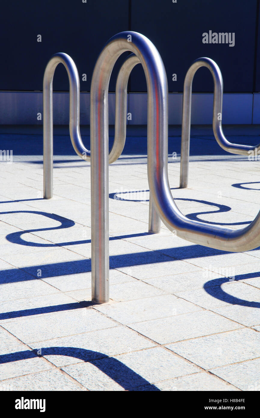 Bicycle racks making funky, abstract patterns, in east London, England ...