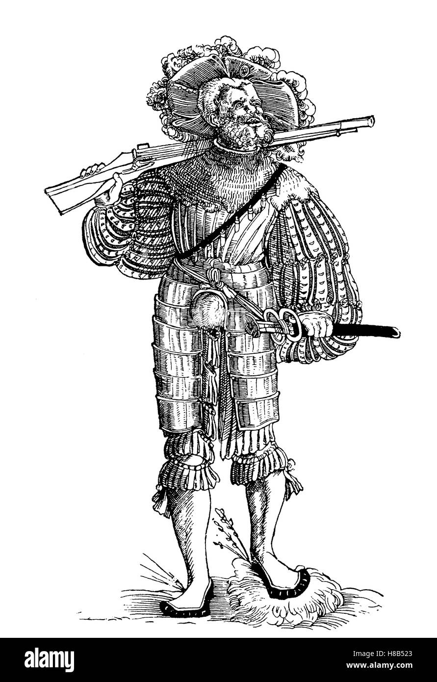 Landsknecht in Body armor or Body armour, Hakenschuetze, 1520, war ...