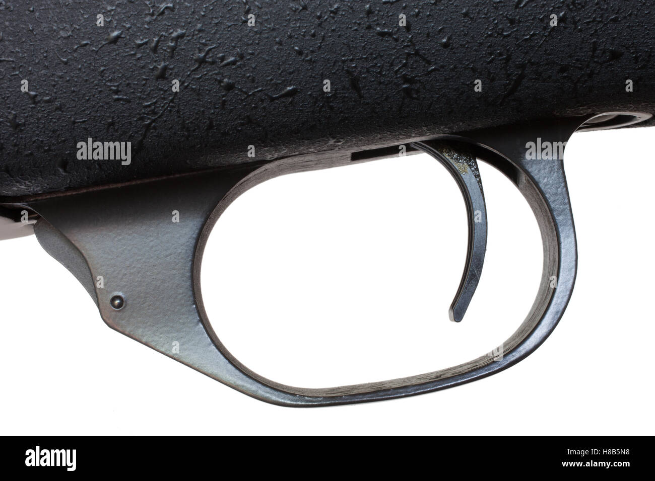 Metal trigger on a high powered rifle isolated on white Stock Photo - Alamy