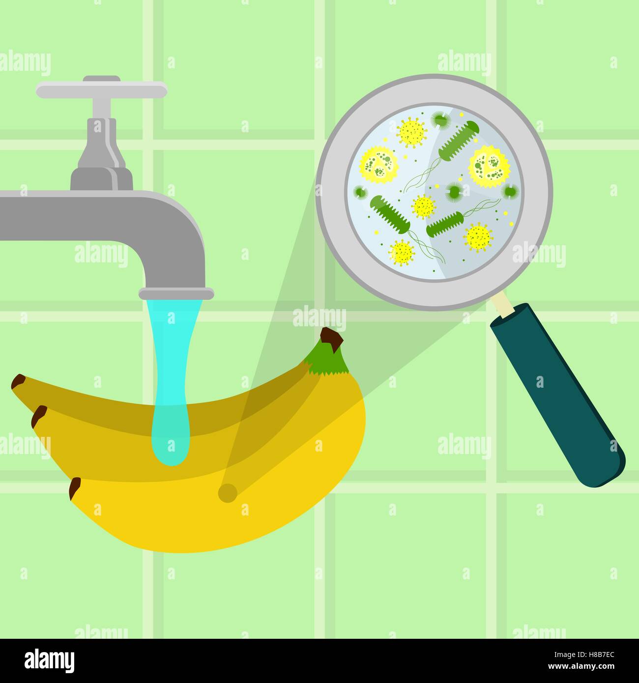 Contaminated banana being cleaned and washed in a kitchen ...