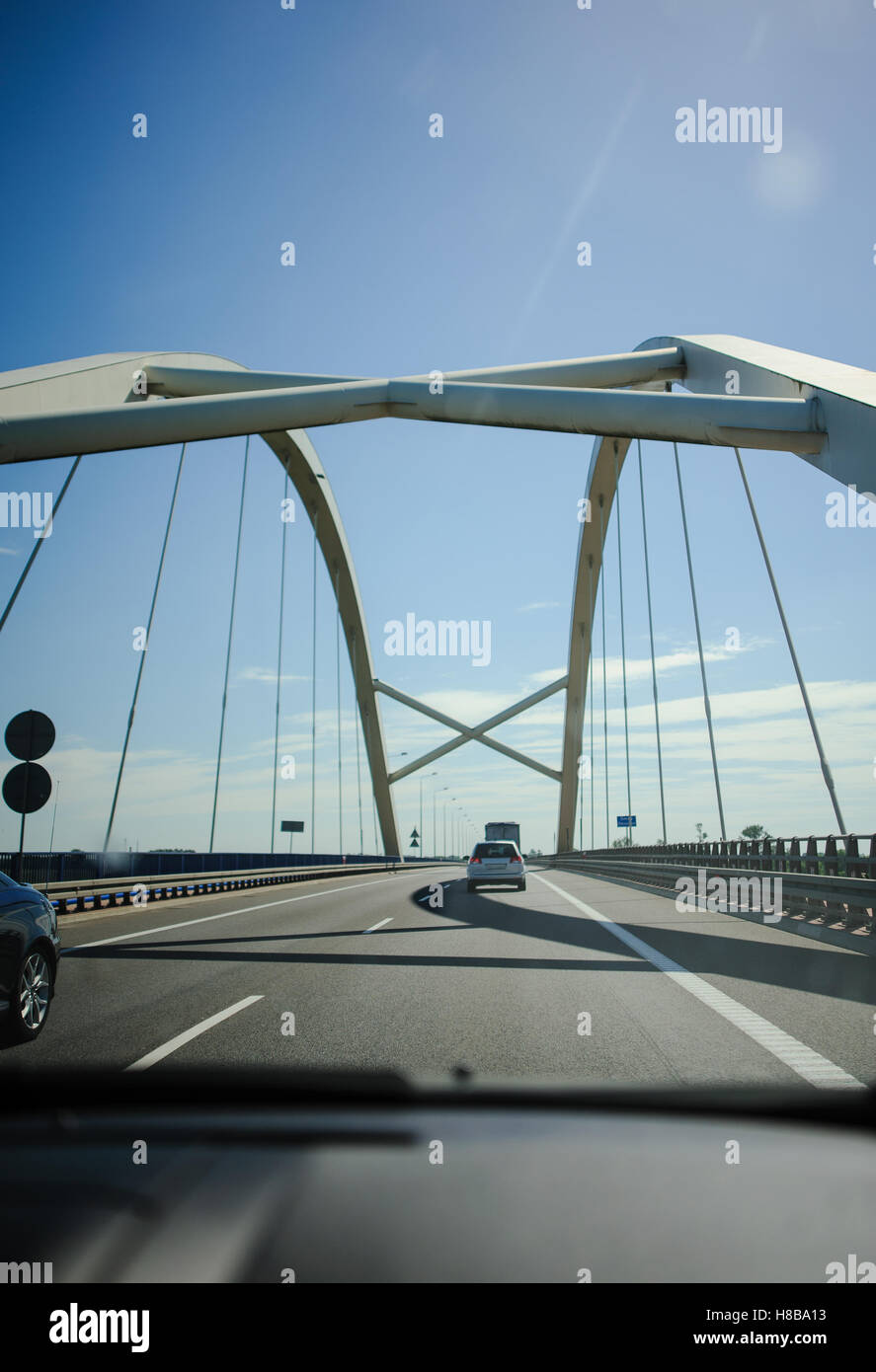 Car view over the steel bridge in summer day Stock Photo - Alamy