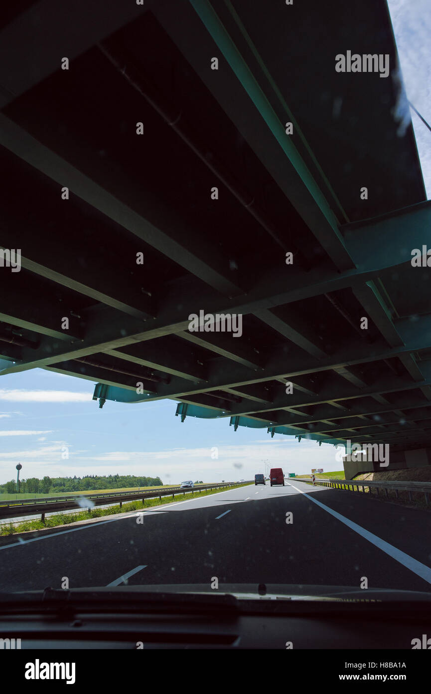 Car view over the steel bridge in summer day Stock Photo - Alamy