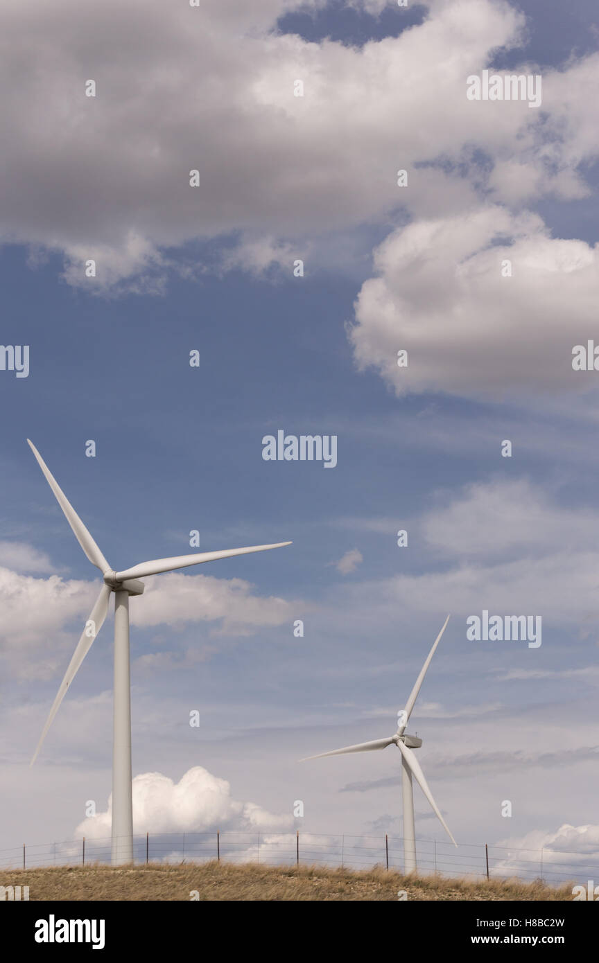 Renewable energy wind turbines in a rural Montana wind farm with ...
