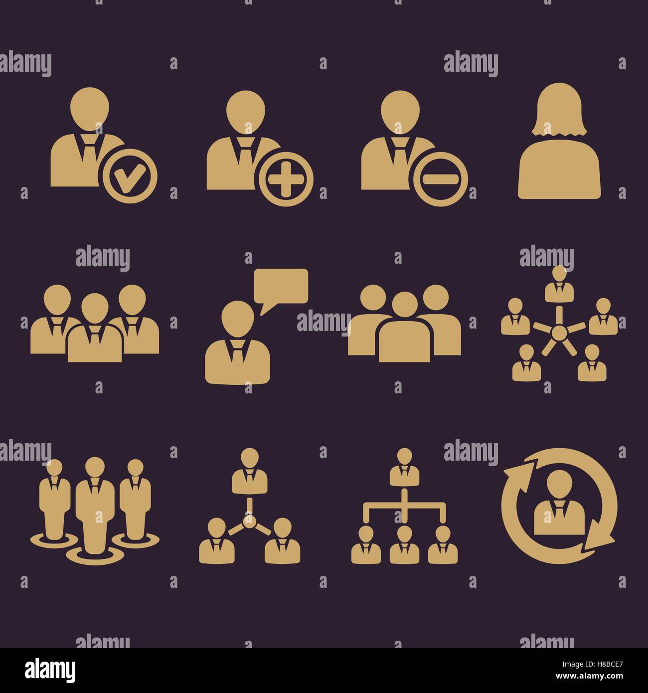 The management icon, set of 12 icons. Team and group, teamwork, people ...