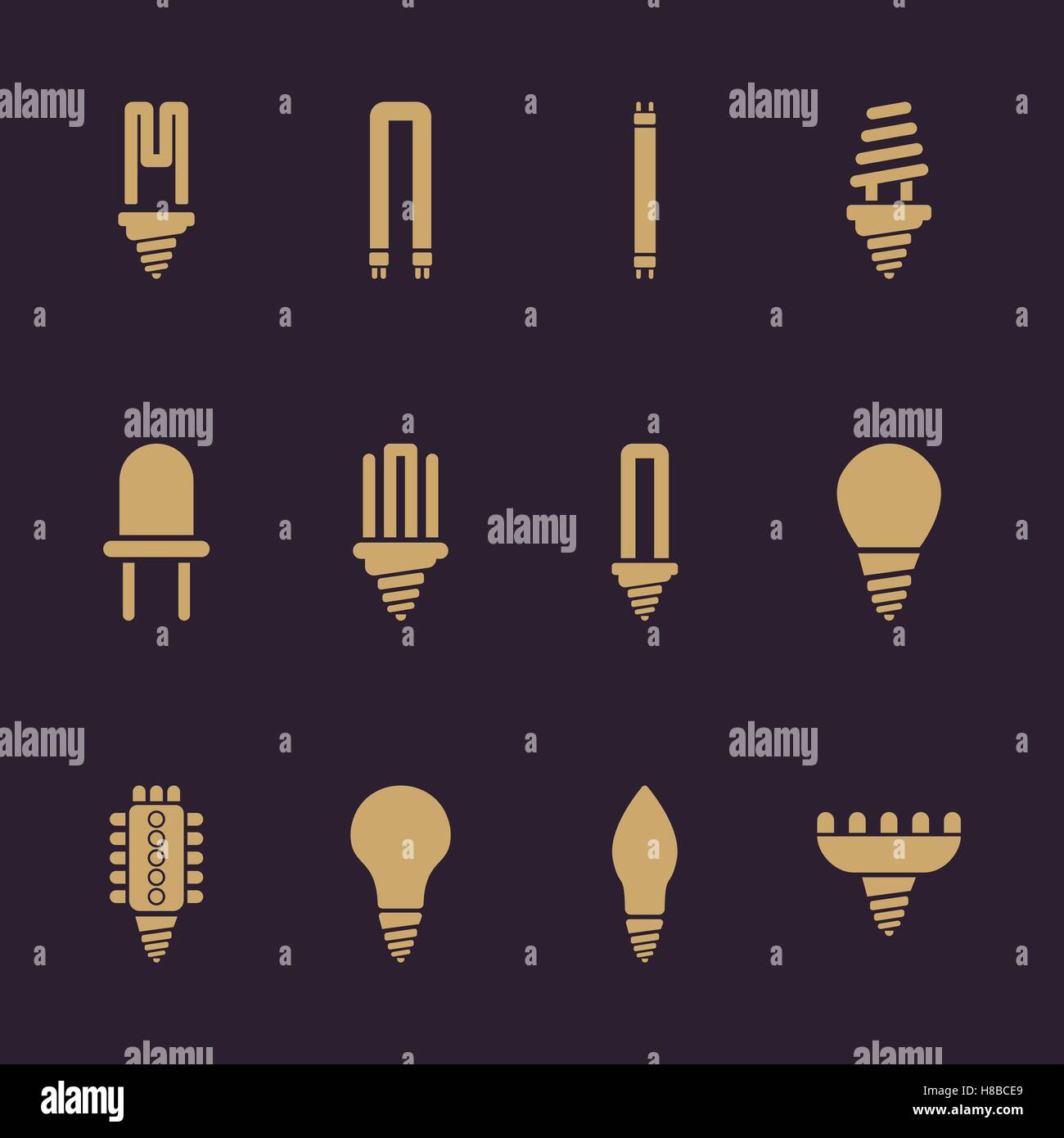 The light bulb icon, set of 12 icons. Lamp and bulb, lightbulb symbol ...