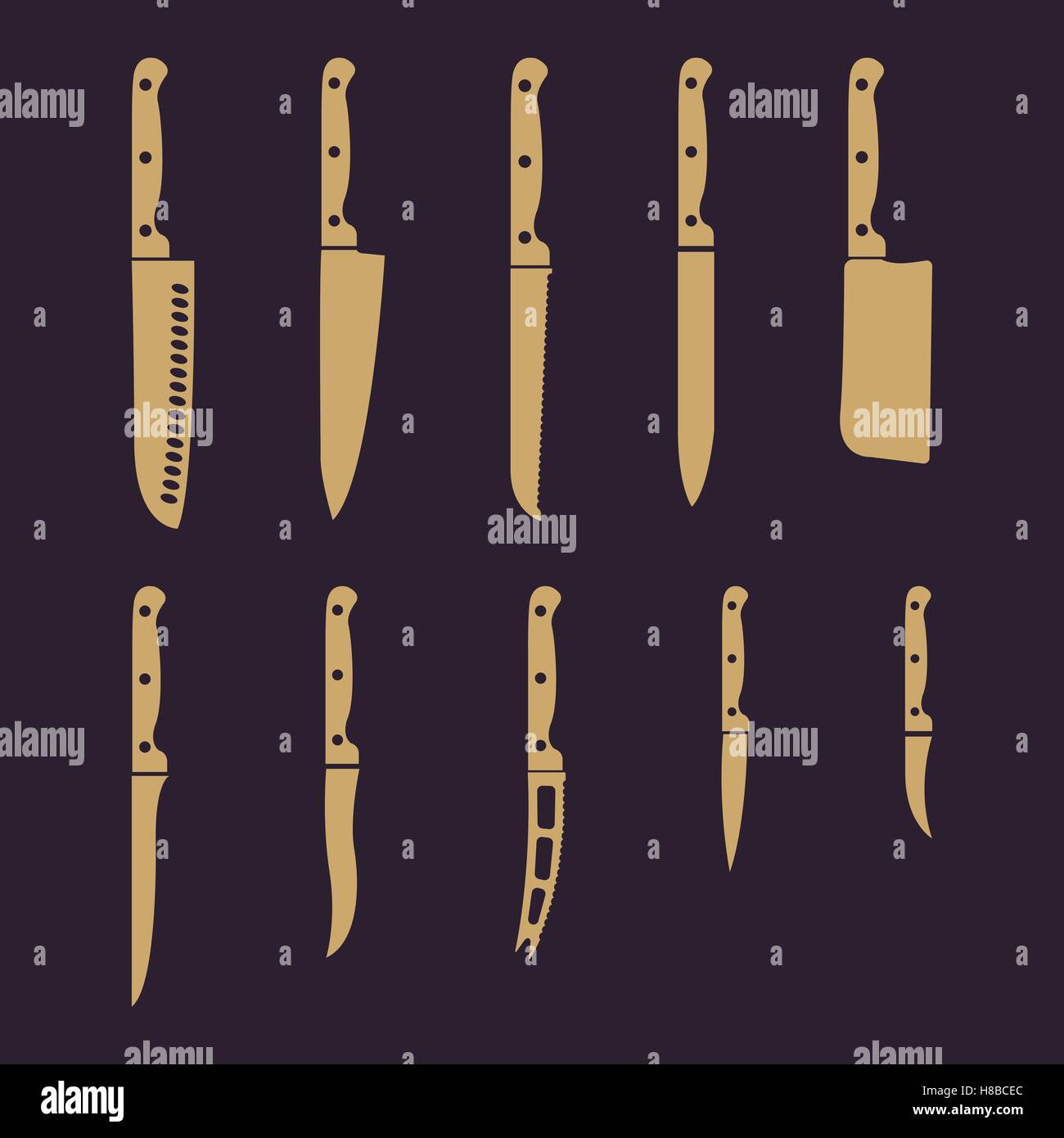The knife icon, set of 10 icons. Knife and chef, kitchen symbol.UI. Web ...