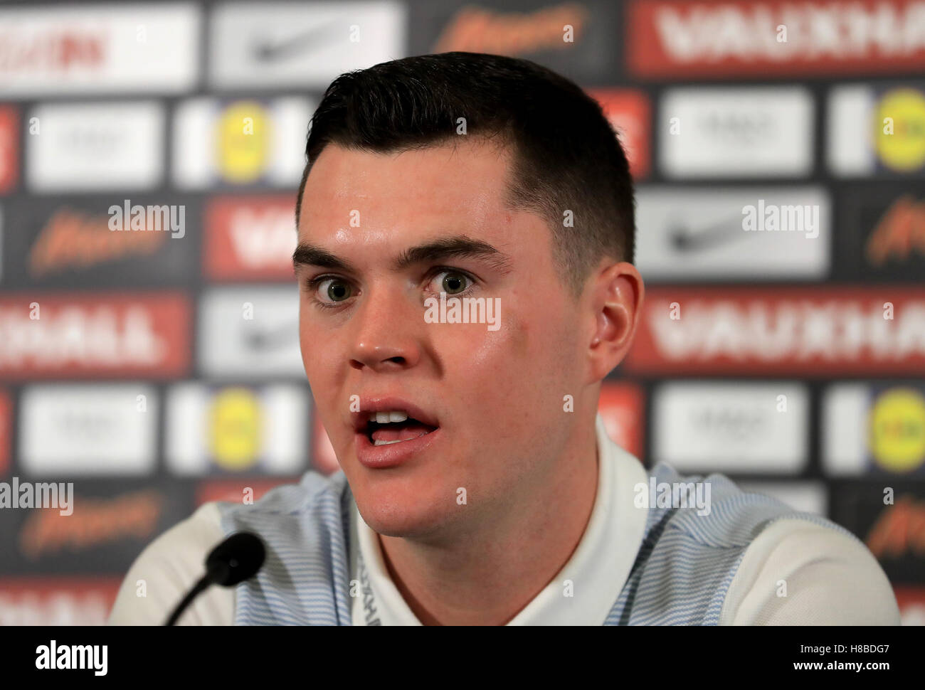 England's Michael Keane during a press conference at St George's Park ...