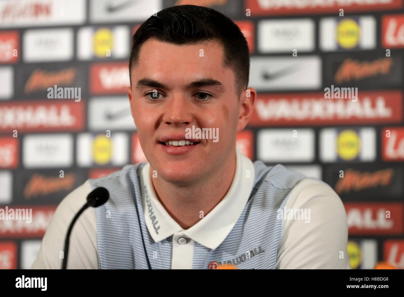 England's Michael Keane during a press conference at St George's Park ...