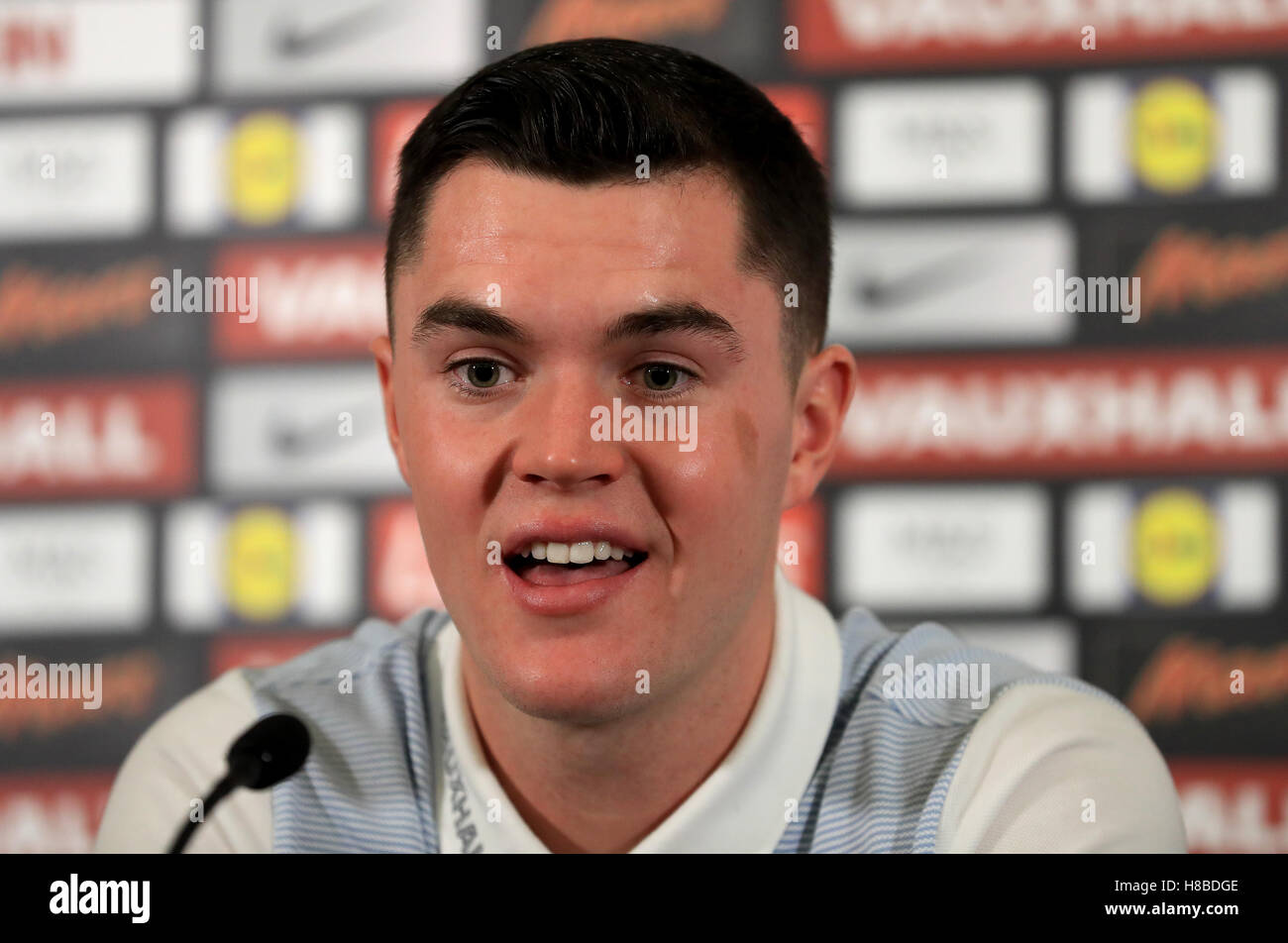 England's Michael Keane during a press conference at St George's Park ...