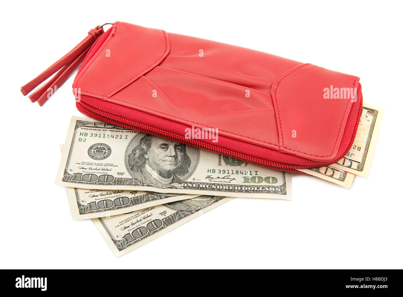 wallet with dollar bills on a white background Stock Photo - Alamy