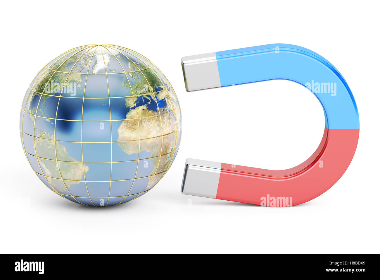 Magnet and earth, 3D rendering isolated on white background Stock Photo ...