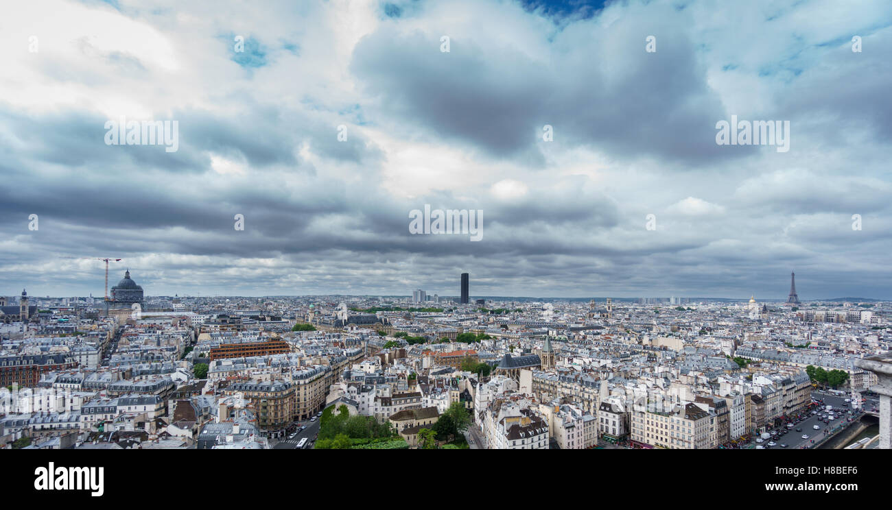 Eiffel and Montparnasse towers over Paris, cloudy day Stock Photo - Alamy