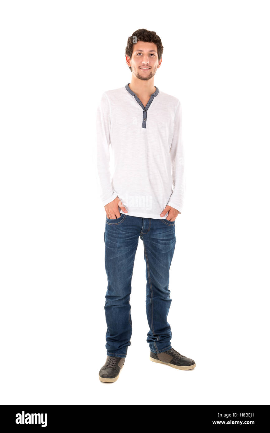 Casual young man posing isolated in white Stock Photo - Alamy