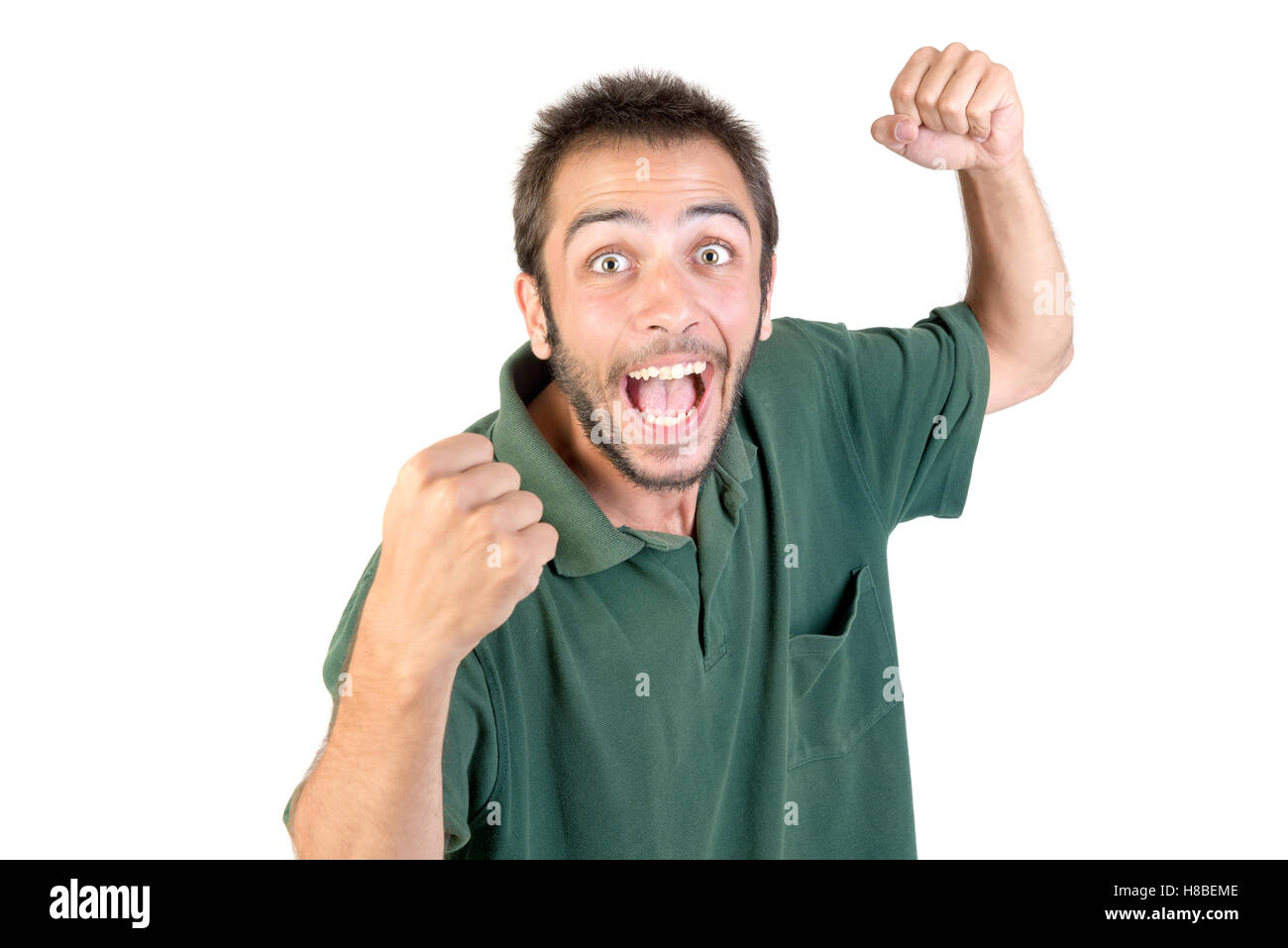 Happy young man making funny faces isolated in white Stock Photo - Alamy