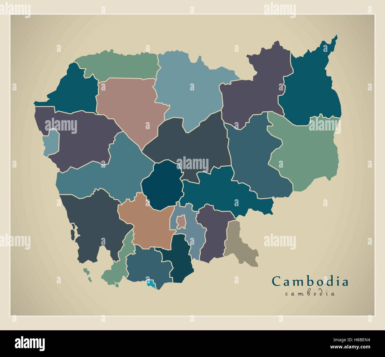 Modern Map - Cambodia with provinces colored KH Stock Vector Image ...