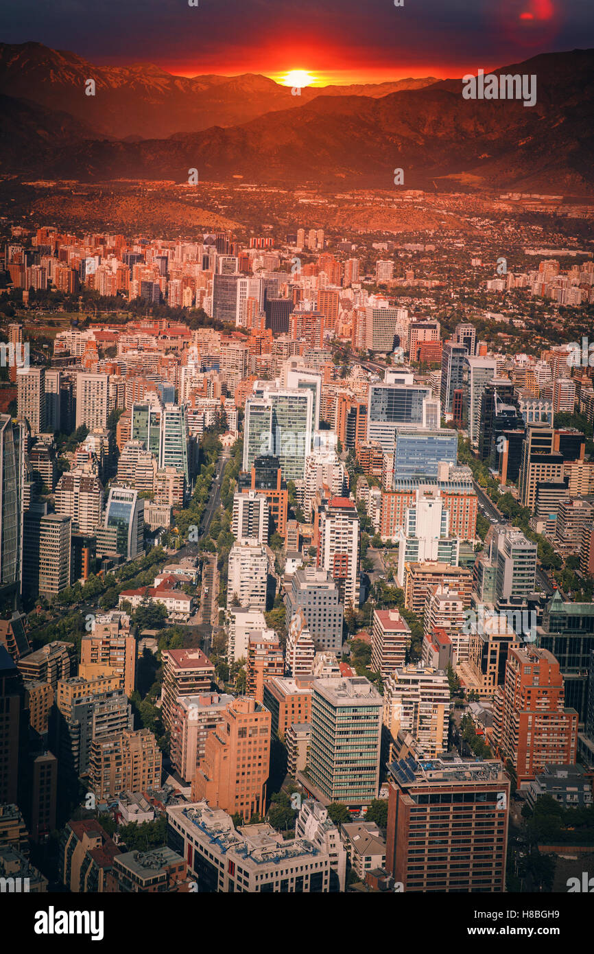 Panoramic view of Santiago de Chile and Los Andes mountain range Stock ...