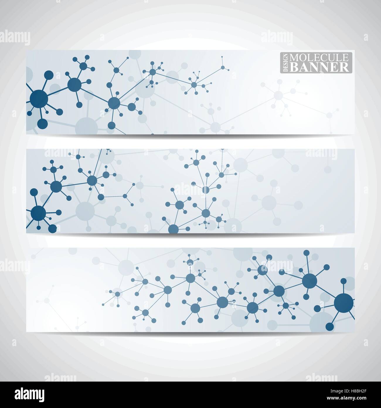 Set of modern science banners. Molecule structure of DNA and neurons ...