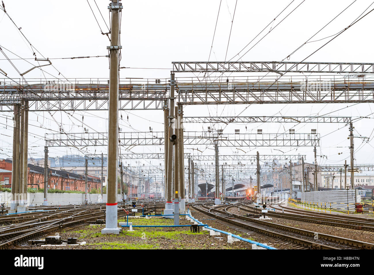Transport infrastructure of Moscow railway station. Rails leading to ...