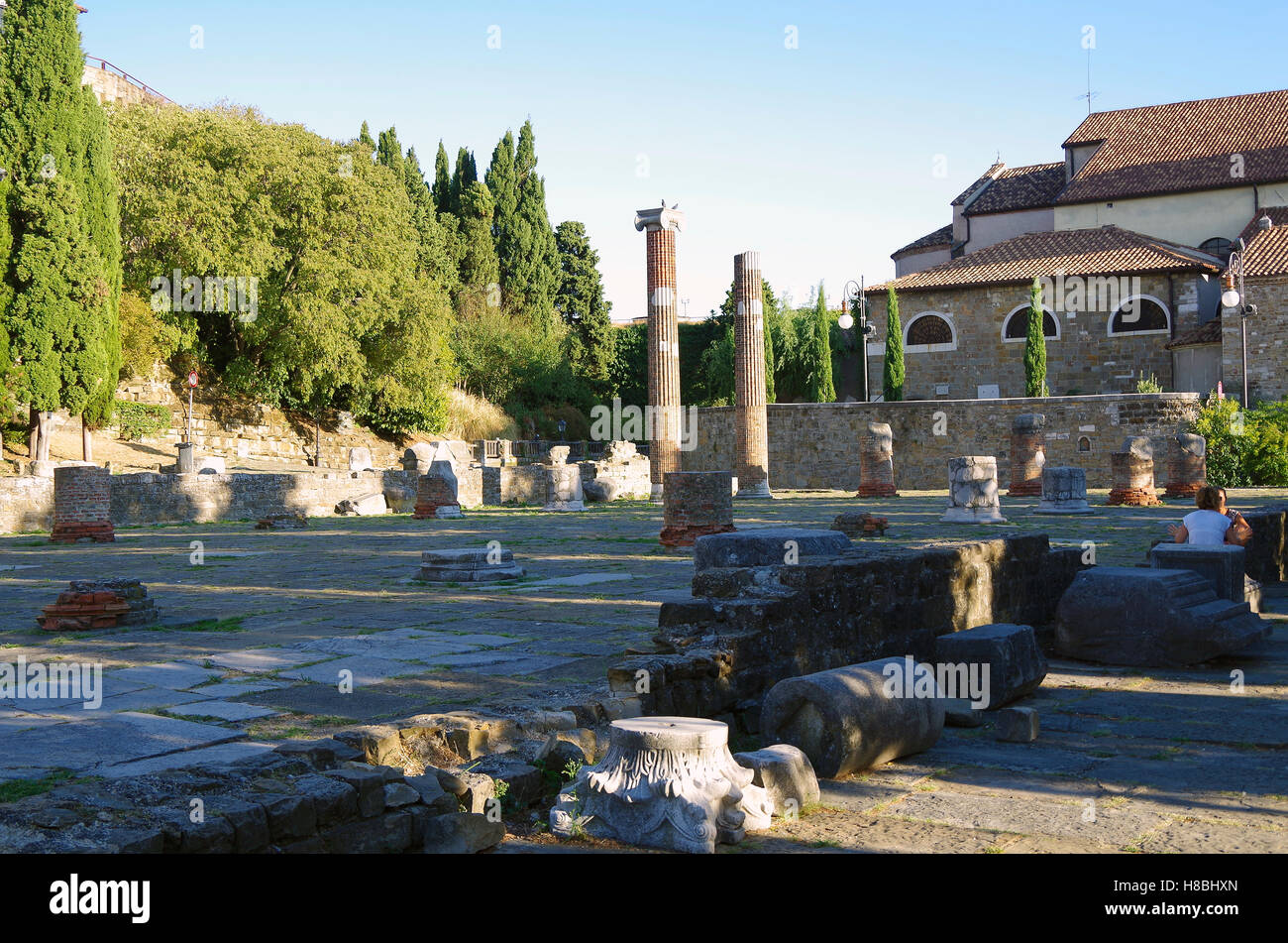 Trieste, Italy, Forense Roman Basilica & Castle of Saint Giusto Stock ...