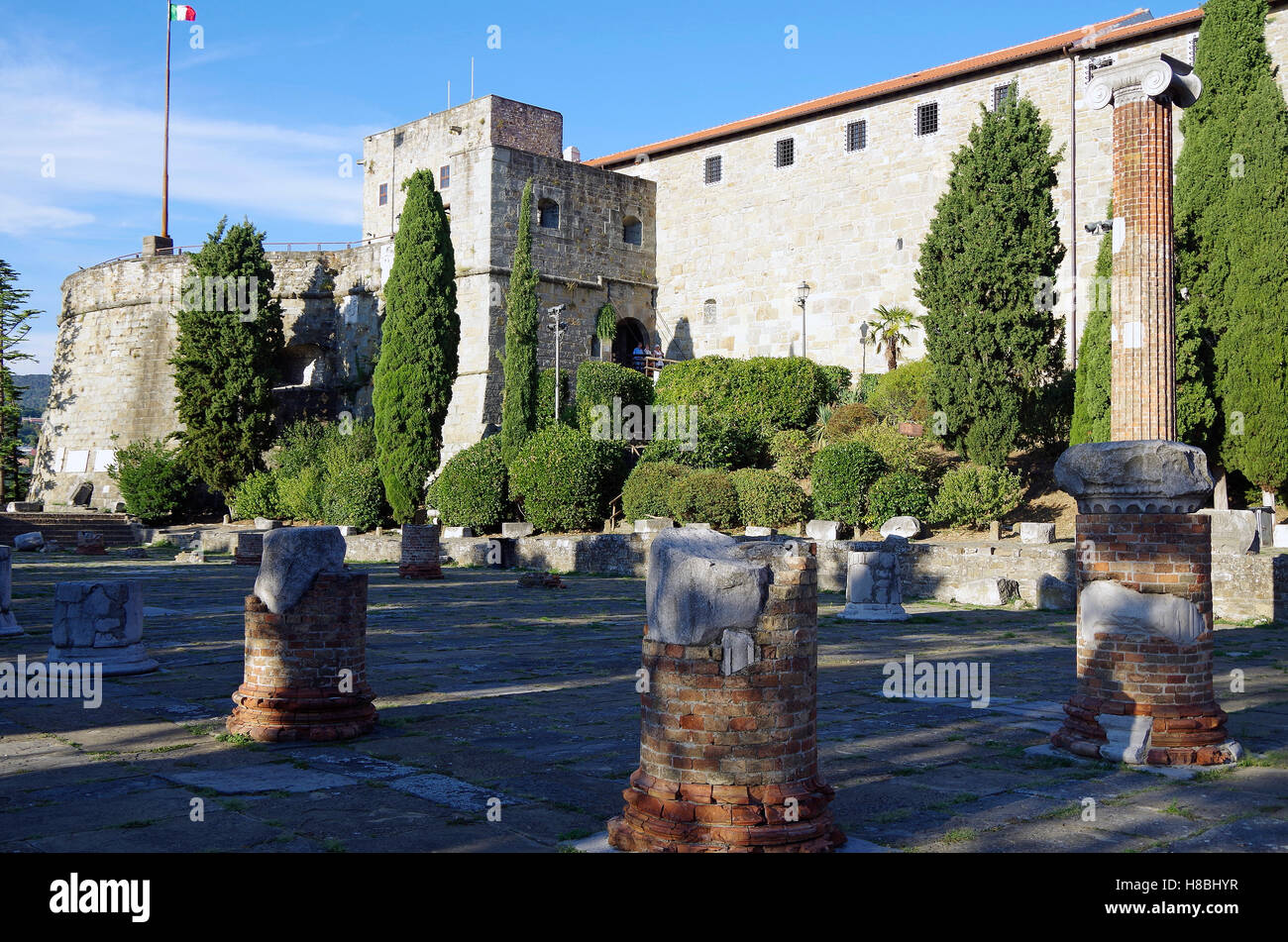 Trieste, Italy, Forense Roman Basilica & Castle of Saint Giusto Stock ...