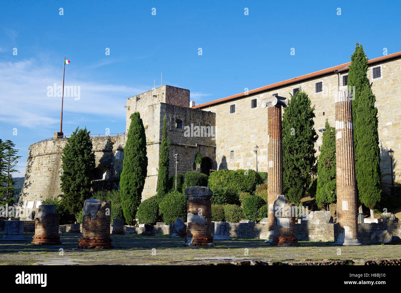 Trieste, Italy, Forense Roman Basilica & Castle of Saint Giusto Stock ...