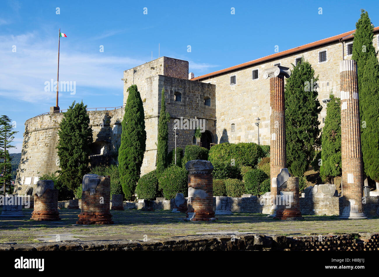 Trieste, Italy, Forense Roman Basilica & Castle of Saint Giusto Stock ...