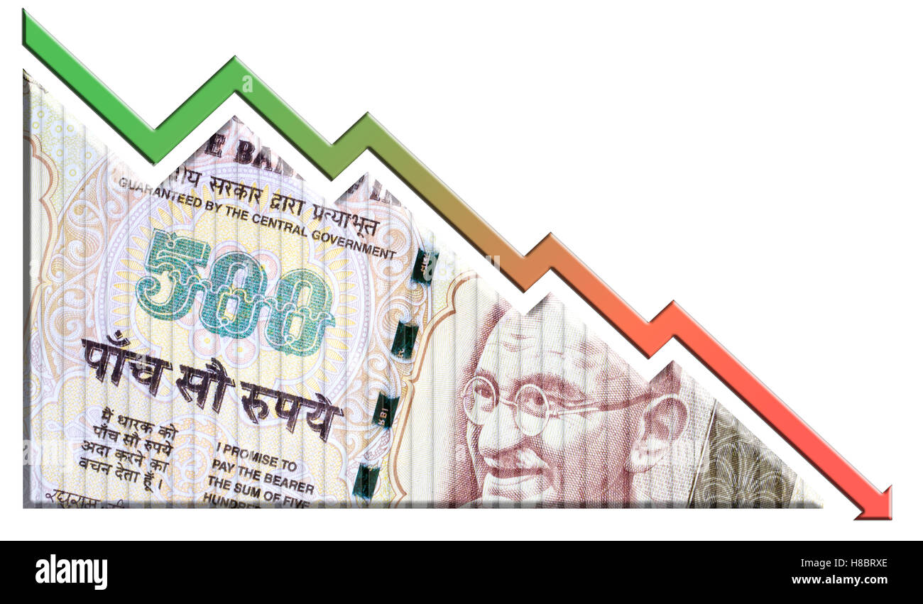 A money bill looking like a declining graph with an downward pointing ...