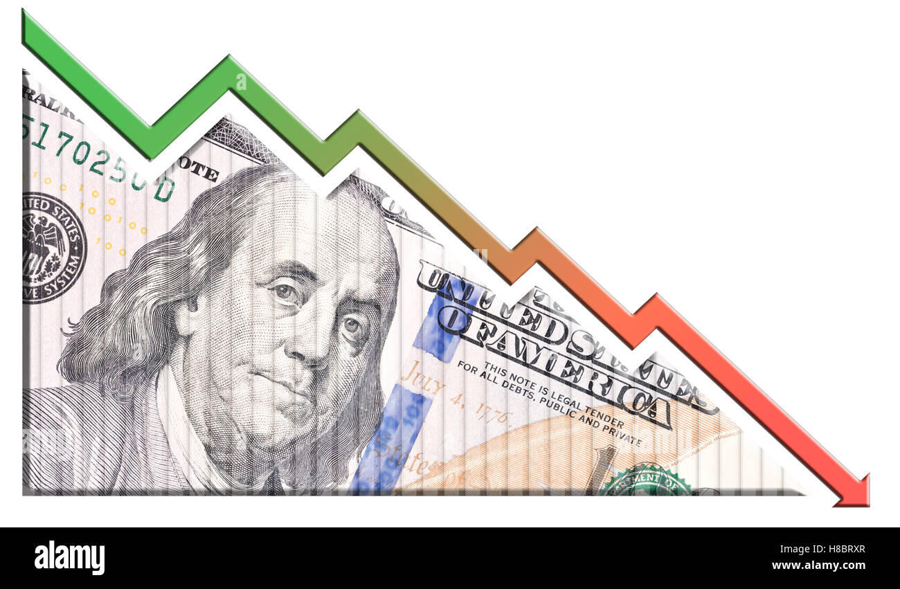 A money bill looking like a declining graph with an downward pointing ...