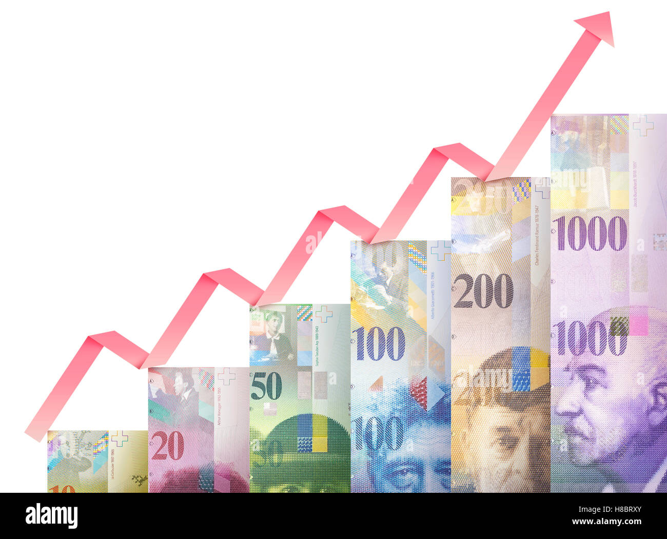 Paper money bills growing in size and value looking like a financial ...