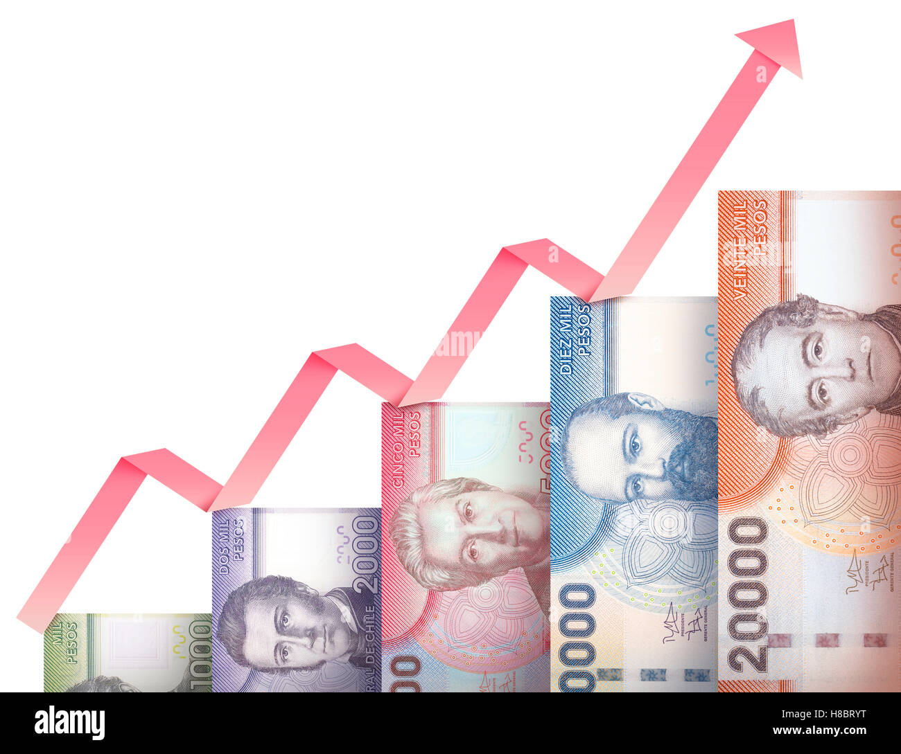 Paper money bills growing in size and value looking like a financial ...