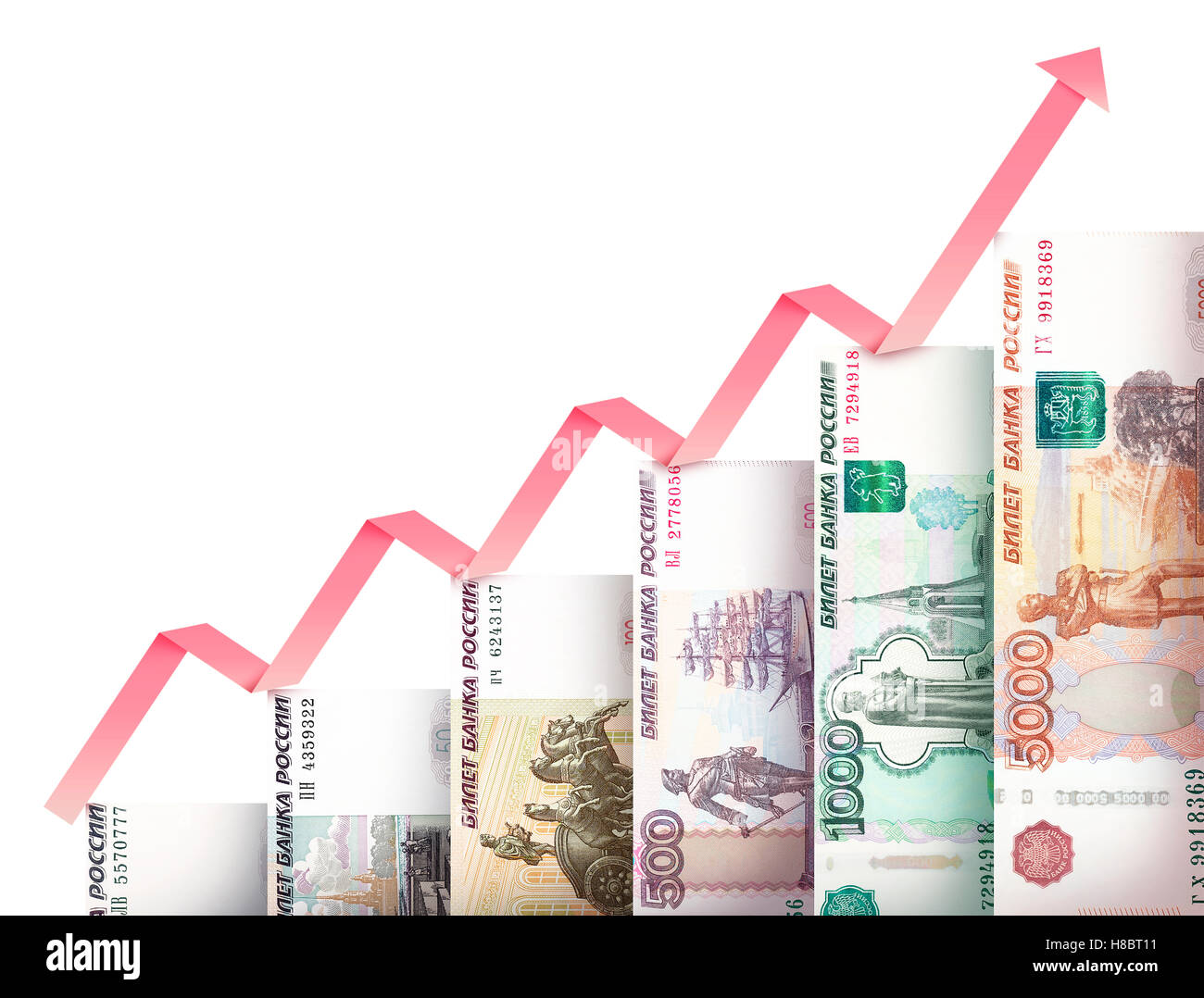 Paper money bills growing in size and value looking like a financial ...